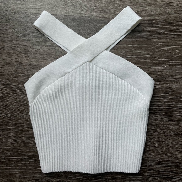 Babaton | Tops | Babaton Sculpt Knit Criss Cross Cropped Tank In White ...